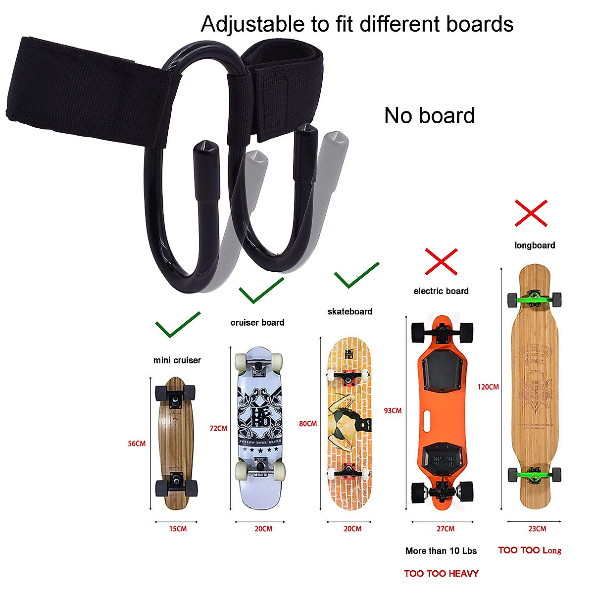 YYST Backpack Attachment Carrier Hanger Rack Hook Holder for Carrying Mini Cruiser, Cruiser Board,Skateboard - Fit Most Backpacks - Easy to Use - No Backpack