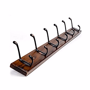 AVEO Coat Hooks Wall Mounted Coat Rack, Wooden Entryway Vintage Rustic Coat Rack Hat Hanger Rack for Entryway Bathroom Bedroom Kitchen Coat Rack Wall Mount (Color : Brown, Size : 6 Hooks)