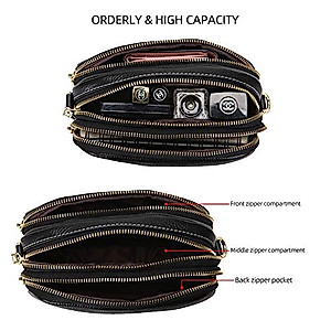 DORIS&JACKY Small Crossbody Bags for Women Soft Leather Double Zipper Shoulder Purse Designer Handbags with Adjustable Strap Black…