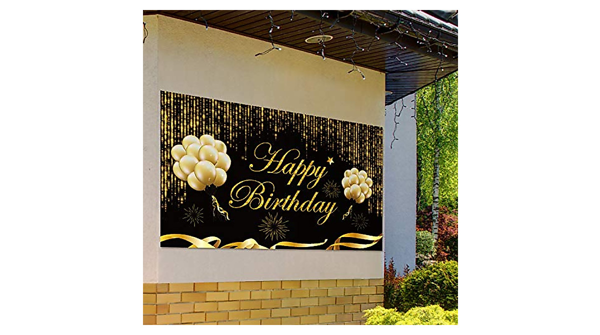 Large 6x3.6ft Black Gold Happy Birthday Backdrop Banner