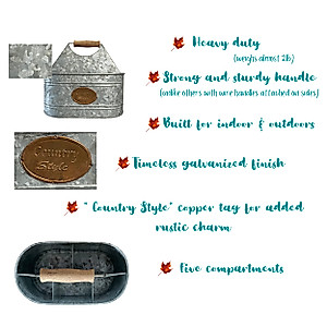 KOTINARA Galvanized Flatware Caddy - Strong Wooden Handle, Rust-Resistant, Indoor & Outdoor Use - A Farmhouse, Rustic, Country Style Organizer for Utensils, Flatware, Tools and more