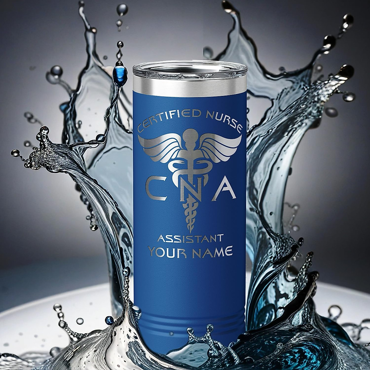 Personalized CNA Certified Nurse Assistant Gift on Blue 22 oz Stainless Steel Skinny Tumbler Custom Engraved Gifts for Men and Women