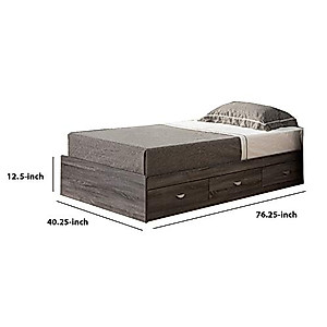 Benzara Grained Wooden Frame Twin Size Chest Bed with 3 Drawers, Distressed Gray