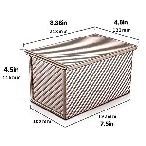 Cayanmydery Pullman Loaf Pan with Lid, Non-Stick Bakeware Carbon Steel Bread Toast Box Mold with Cover for Baking Bread, 1 lb Dough Capacity, Golden Corrugated Bread Box