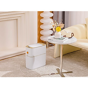 MOPALL Bathroom Trash Can Automatic Touchless,Small Motion Sensor Trash Can with Lid,4 Gallon White-Gold Narrow Smart Garbage Can,Boho Decorative Wastebasket for Bedroom,Home Office,Bathroom