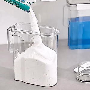 Laundry Powder Dispenser, Detergent Dispenser with Measuring Cup Lid, Large Capacity Laundry Softener Dispenser Leak-Proof Washing Powder Container for Fabric Softener and Liquid Detergent