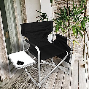 GDGYOFN Directors Chairs Foldable,Oversized Folding Chair with Side Table Cup Holder and Storage Bag, Lightweight Aluminum Outdoor Chairs, 400lbs Capacity Black