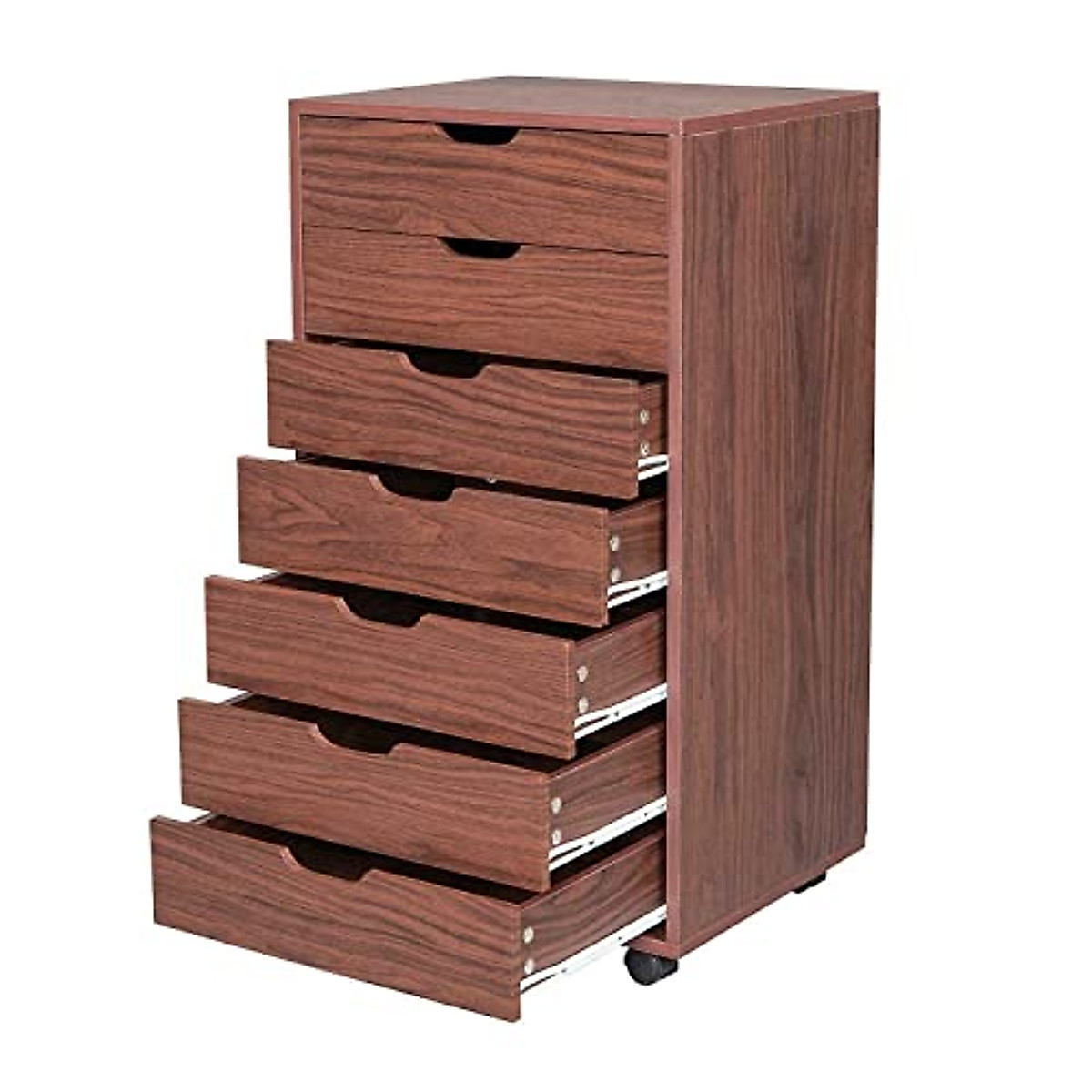 MAXCBD Nightstand Bedside Table Drawer Cabinet 7 Drawer Chest Dressers with Rolling Wheels Wood Home Storage Cabinet Multifunctional Storage Shelves Storage Tower Dresser