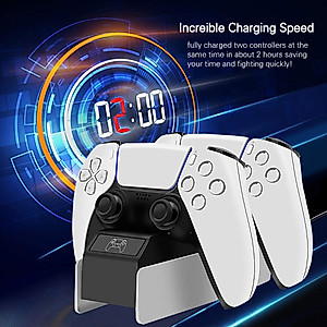 Charging Station for PS5 Wireless Controller, with Rocker Cap, Upgraded Fast Charger Dock for PS5, Compatible with PlayStation 5 Charger Adapter, Wireless Controller Charging Dock, White
