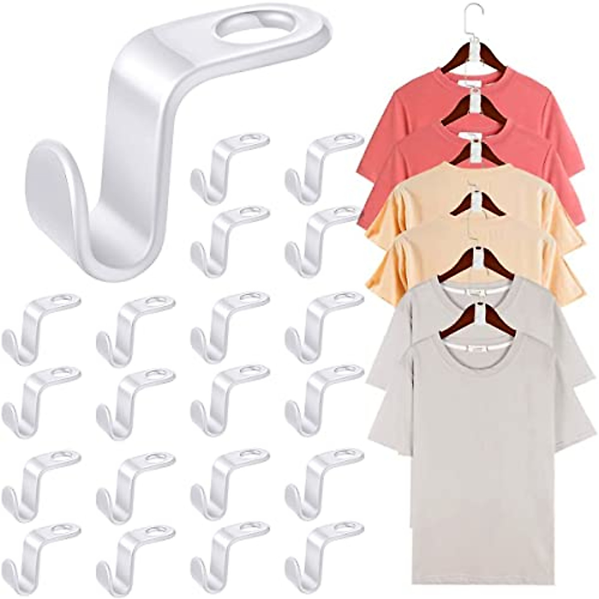 Ameolela 50PCS Clothes Hanger Connector Hooks, Cascading Clothes Hangers for Heavy Duty Space Saving Cascading Connection Hooks for Clothes Closet, White