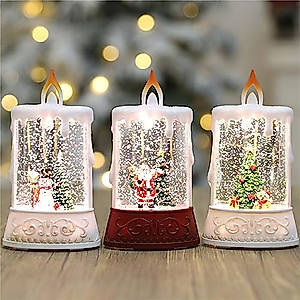 BELOWSYALER Christmas Bauble Christmas Snow Globe Candle Light Battery Operated Wind Lamps Sequins Water Injections Night Lights for Home Decorations