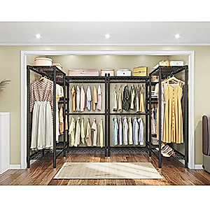 VIPEK L6 Garment Rack L Shaped Clothes Rack Heavy Duty Clothing Rack Metal Freestanding Closet with 7 Adjustable Shelves & 4 Hanging Rods 43.3"L x 43.3"W x 76.8"H, Max Load 700LBS, Medium Size, Black