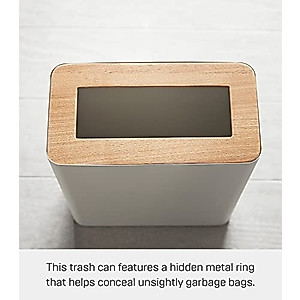 Yamazaki Home Trash Can - Small Modern Home Wastebasket for Bathroom Kitchen office Steel + Wood One Size Ash
