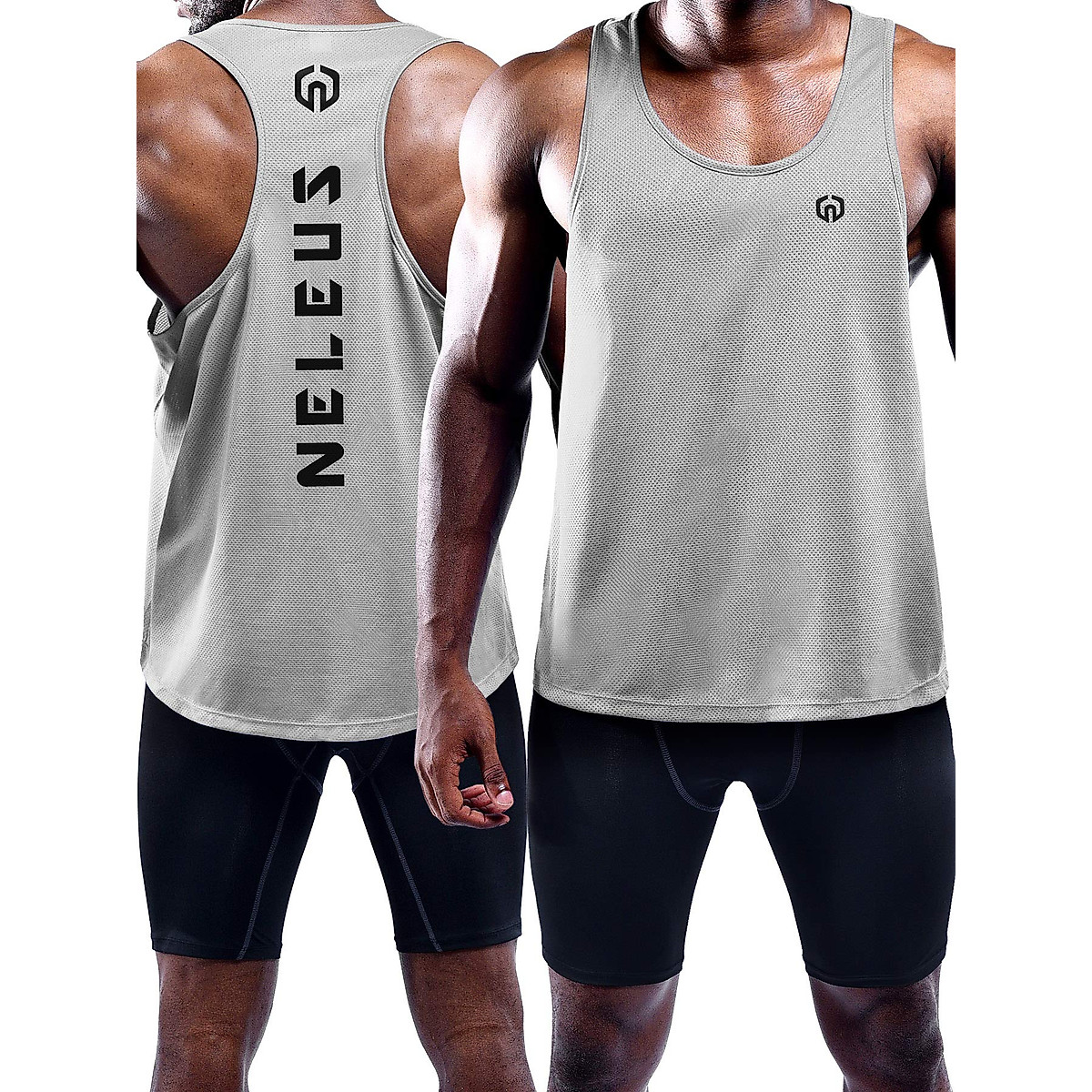 NELEUS Men's 3 Pack Dry Fit Workout Gym Muscle Tank Tops,5031,Black,Grey,Olive Green,M,EU L