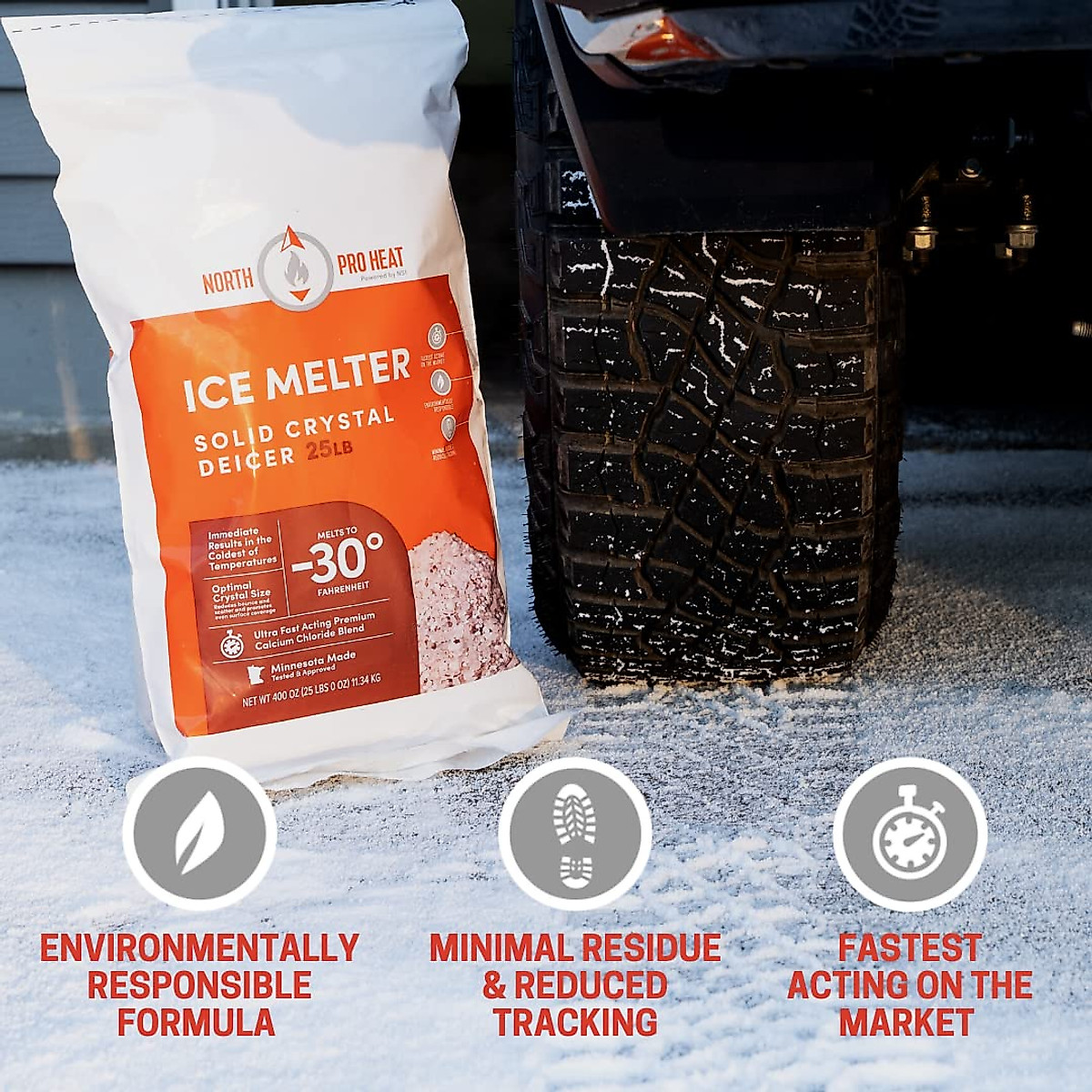 Northern Salt North Pro Heat Negative 30 Degrees, 25 lb Resealable Bag, Fast Acting Deicer Ice Melt for Driveways, Sidewalks, Parking Lots