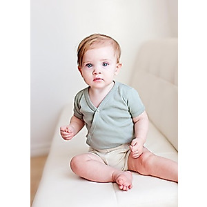 L'ovedbaby Baby Girls Unisex Organic Short-sleeve Kimono Infant-and-toddler-bodysuits, Seafoam, 0-3 Months US