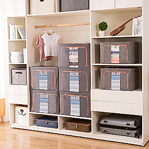 XULAN 34L Large Foldable Clothes Storage Bins, Stackable Container Organizer with Clear Window | Carry Handles for Blankets, Comforter, Closets, Bedrooms and More, Set of 2 (Grey)