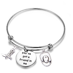 Lywjyb Birdgot Best Friend Bracelet Gift You've got a friend in me Engraved Charm with Boot and Cowboy Hat Gift for Her (Silver)