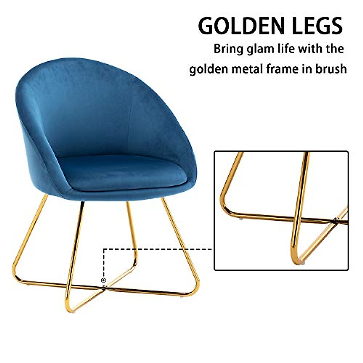 Altrobene Modern Accent Chair, Velvet Dining Chair Set, Living Room Bedroom Kitchen Arm Chair, Golden Finished, Set of 2, Navy Blue