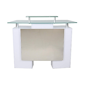 DERMALOGIC Glasglow I Reception Desk with Glass Top, Office Restaurant Beauty Salon Furniture, White 50" L x 19" W