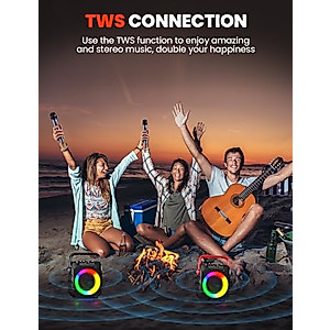 Karaoke Machine with Two Wireless Microphones, Portable Karaoke Machine for Adults & Kids, Portable Bluetooth Speaker with PA System, LED Lights, Supports TF Card/USB, AUX in, FM, USB,TWS (Black)…