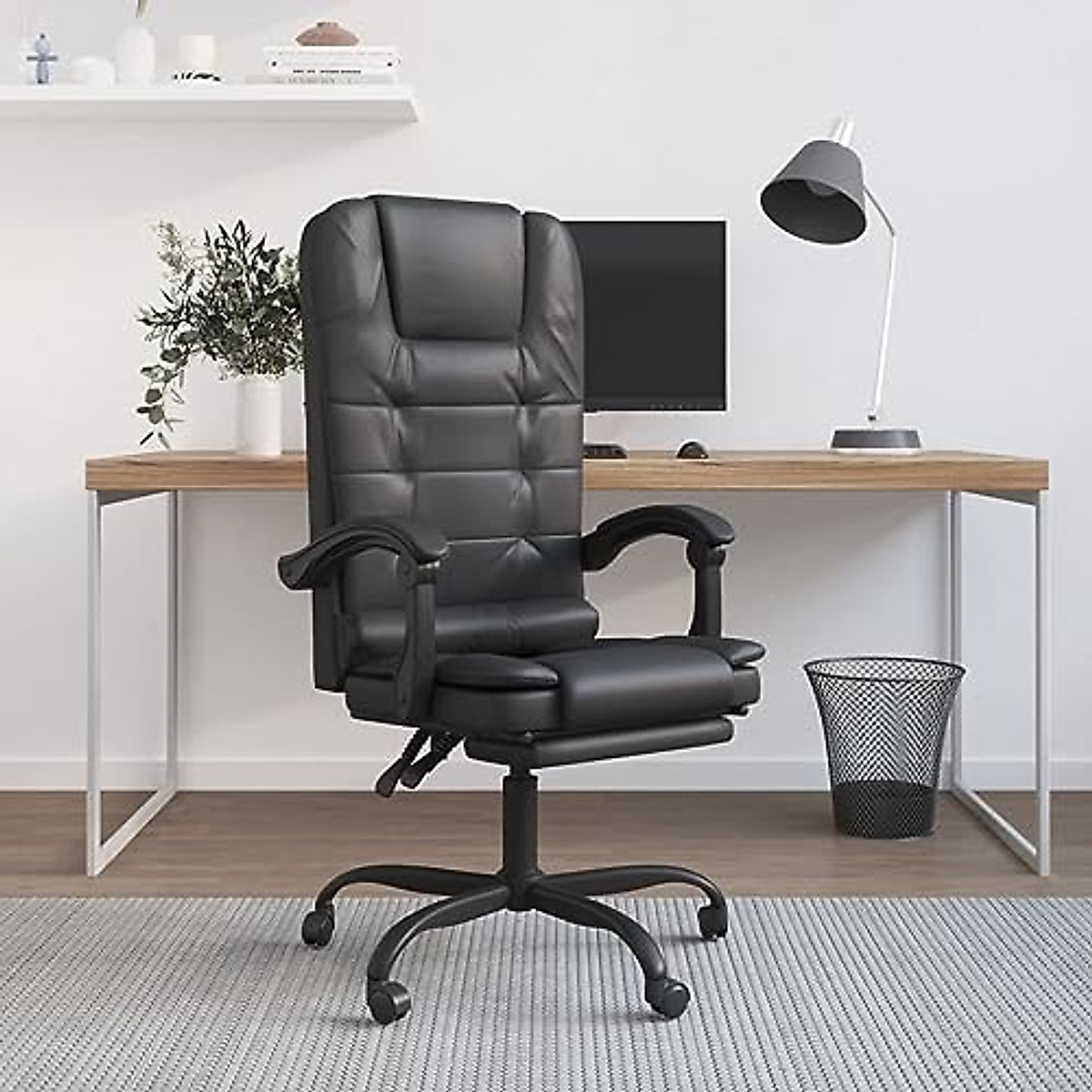 Home Office Chair, Ergonomic Office Chair, Massage Reclining Office Chair Black Faux Leather Suitable for Home Office