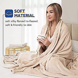 SEALY Electric Blanket Queen Size, Flannel Heated Blanket with 10 Heating Levels & 1-12 Hours Auto Shut Off, Fast Heating Warm Blanket, Machine Washable, Beige, 84 x 90 Inch