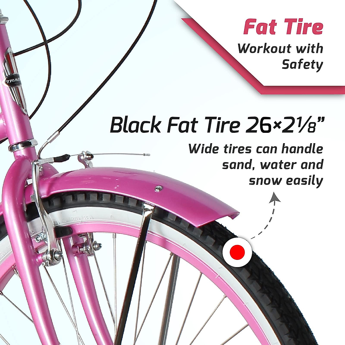 Tracer TAHA Beach Cruiser Bike for Women,26 Inch Wheels,Hi Ten Steel Frame,Shimano 7 Speed,Disc Brake,Hybrid Bike for Adults,Complete Cruiser Bikes,Pink