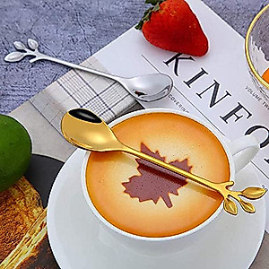 Demitasse Espresso Spoon Set of 6 Leaf Specialty Spoons Stainless Steel Teaspoons Mirror Polishing Coffee Spoons for Dessert Sugar Tea Appetizer (Gold)