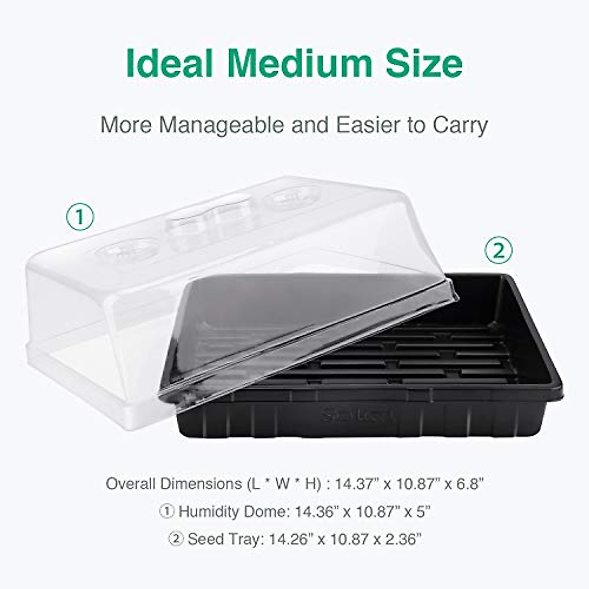 [Thick Plastic] 3-Set Strong Seed Starter Trays with 5" Humidity Domes for Seed Starting, Germination, Seedling Propagation & Plant Growing, Holds 144 Cells in Total