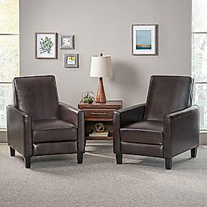 Christopher Knight Home Marshal Contemporary Bonded Leather Recliner (Set of 2), Brown and Dark Brown
