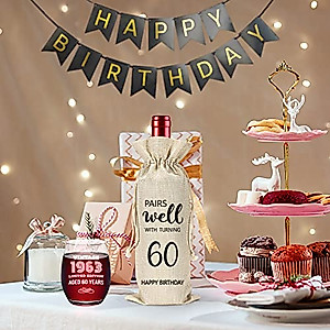 YUEYUQIU 60th Birthday Gifts for Women Men 60 Years Old Birthday Gifts, Back in 1963 Old Time Information, Funny 60th Birthday Present, Sixty Birthday Milestone Gifts Wine Bags Glass