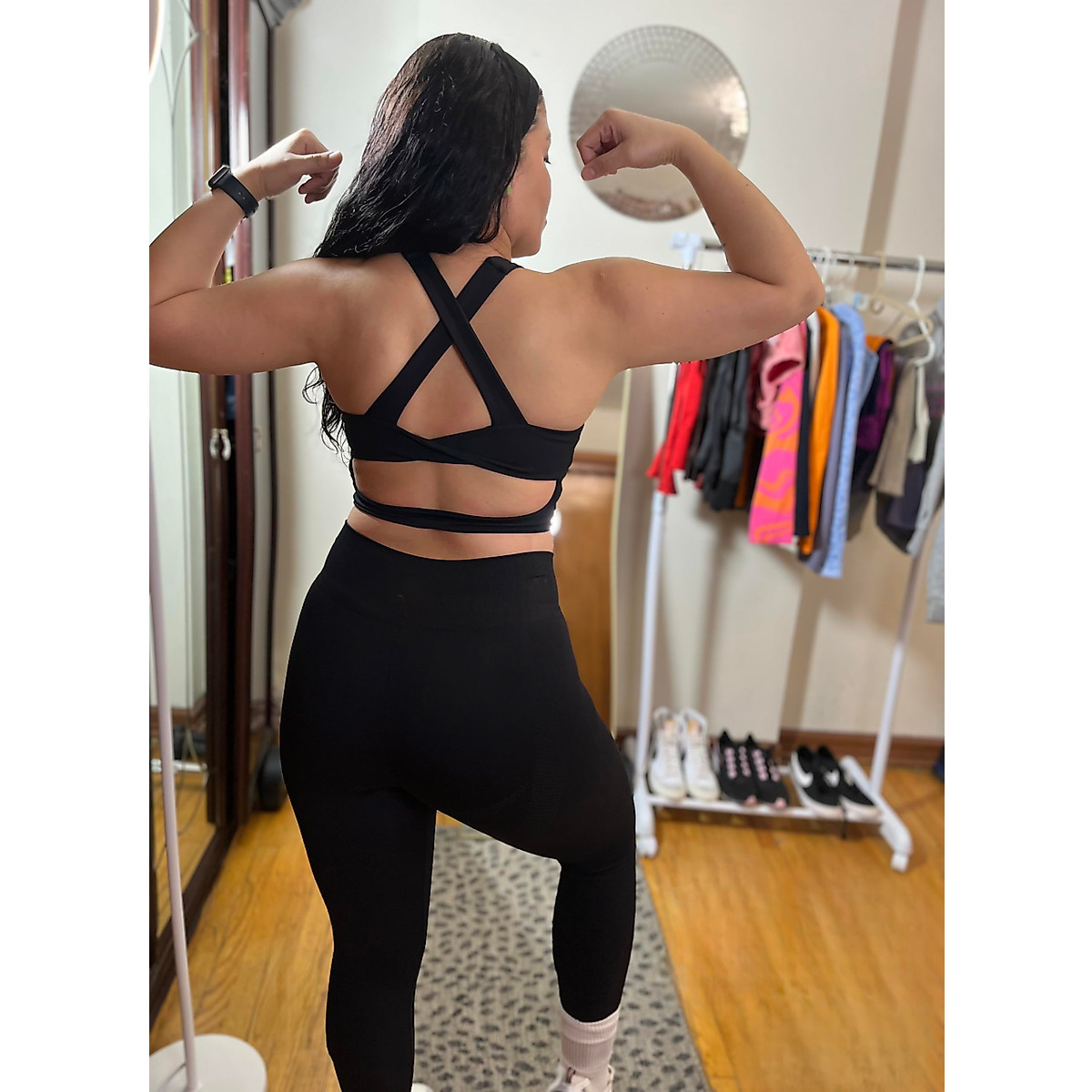 JOYSPELS Sports Bras for Women Extra Comfort Criss-Cross Back Padded Workout Tops for Women Medium Support Black