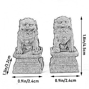 livelyfish Asian Fu Foo Dogs Statues Mini A Pair of Guardian Lion Figurine Sandstone Pets Fish Tank Aquarium Landscape Ornaments Accessories Feng Shui Decorations, A
