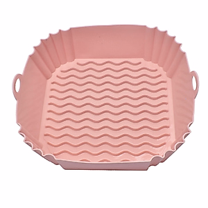 lamphle 8x8 Air-Fryer Silicone Liners Pot 2.3 Inches Deep Square Shape, Air-Fryer Basket Bowl with Handles &Mitts Reusable Food Grade Air-Fryer Oven Accessories Fits 4QT - 7QT Air-Fryer Pink