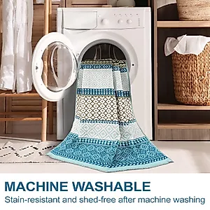 Collive Indoor Outdoor Rug 4'x6', Tribe Machine Washable Rug,Non-Shedding Reversible Carpet for Living Room, Dining Room, Patio Clearance, Deck, Front Porch - Teal