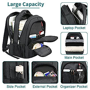 BlondBenjo Travel Backpack, Extra Large 50L Laptop Backpacks for Men Women, Water Resistant Backpack Airline Approved Business Work Bag with USB Charging Port Fits 17.7 Inch Computer, Black