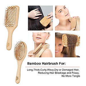 VICKYLEE Natural Wooden Hair Combs set 2 in 1 Bamboo Bristle Detangling Hairbrush for Elderly Adults,Man,Woman Reduce Frizz, Massage Scalp for Straight Curly Wavy Dry Wet Thick or Fine Hair
