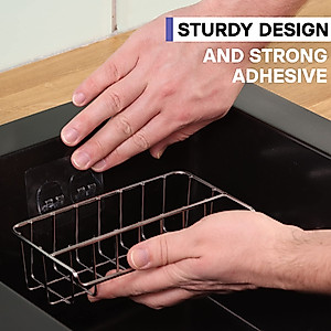 KINCMAX Adhesive Sink Organizer Sponge Holder+Dish Cloth Hanger, 2 in 1, Ideal for Removable Hanging Sink Caddy Brush Holder or Adhesive Sink Rack Dish Drainer, SUS304 Rust Proof,No Drilling