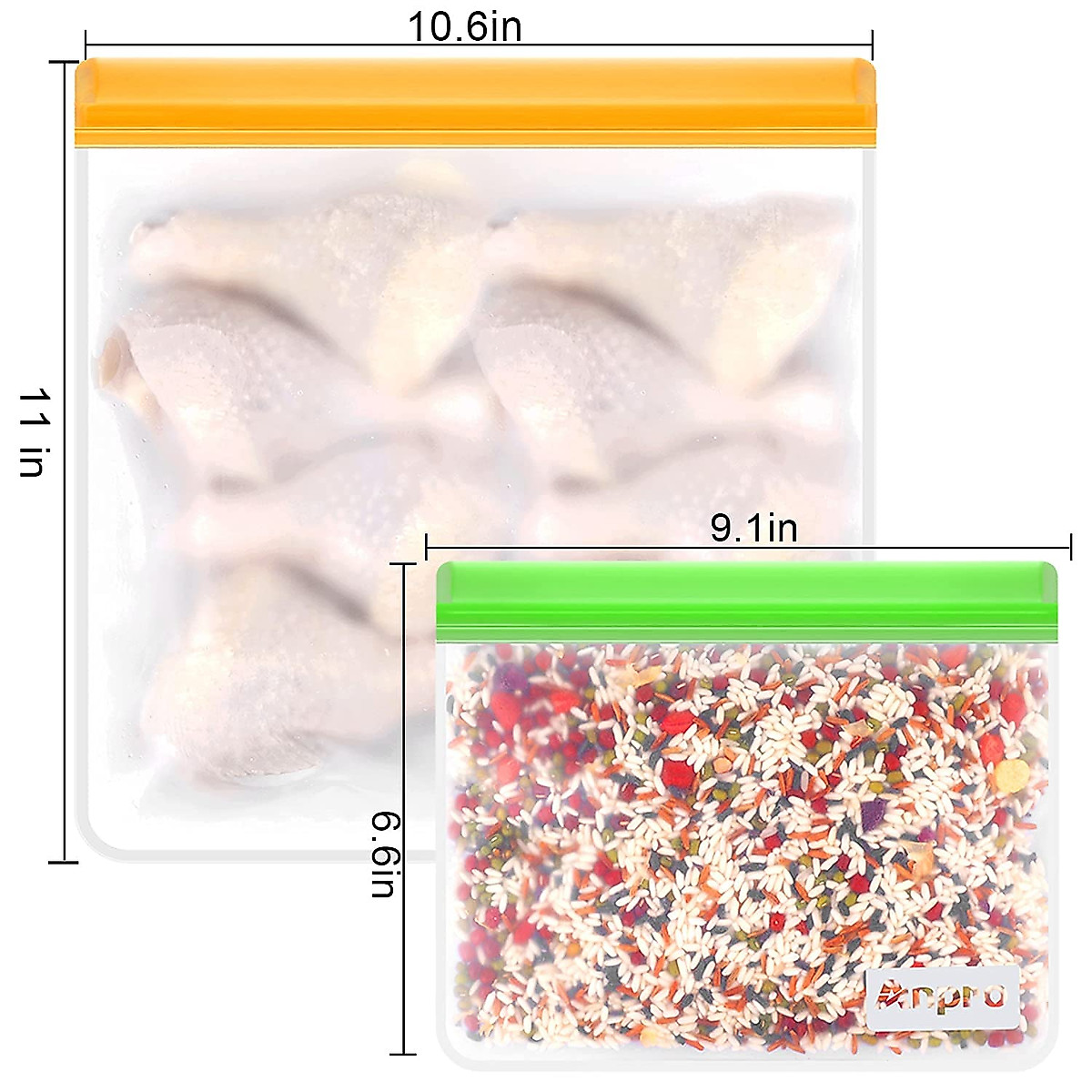 Anpro Reusable Food Storage Bags- 5 Gallon Reusable Storage Bags, 2 Reusable Sandwich Bags, Reusable Freezer Bags, Reusable Snack Bags, Extra Thick, Leak Proof, BPA Free, 7 Pack