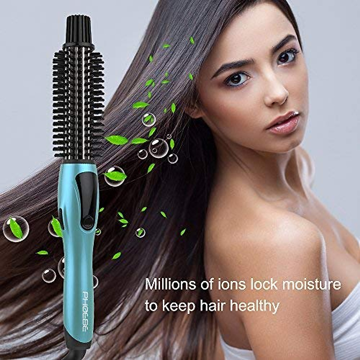 PHOEBE Curling Iron Brush, Dual Voltage Travel 1 Inch Ceramic Tourmaline Ionic Hair Curler Hot Brush, Professional Anti-Scald Instant Heat Up Curling Wands, Heated Styler Brush for Long Hair