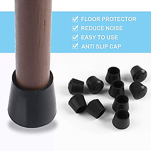 Chair Leg Floor Protectors,20mm 3/4 Inch Anti Slip Rubber Table Chair Leg Caps,Black, Fit Round Diameter 0.74"~0.79", 10 Pack