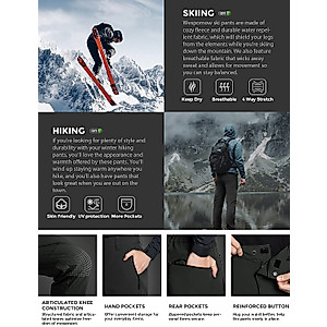 Wespornow Men's-Fleece-Lined-Hiking-Pants Water-Resistance-Snow-Ski-Pants Softshell Snowboarding Pants for Winter, Skiing, Outdoor (Black, XX-Large)