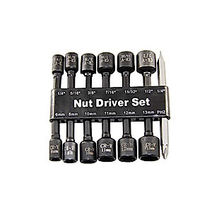 GOSWIFT 14PCS Magnetic Power Nuts Driver Set for Impact Drill, Chrome Vanadium Steel, SAE and Metric, 1/4" Hex Head Drill Bit Set Screwdriver Socket Set