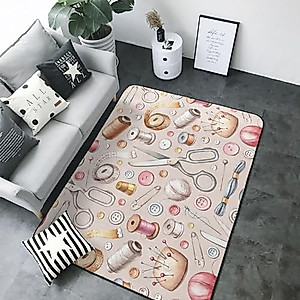 LAKIMCT Sewing Tools Pattern Area Rug 80x58 inch, Modern Bedroom Decor Rugs, Flannel Non-Slip Carpet for Living Room Kitchen Office Mat
