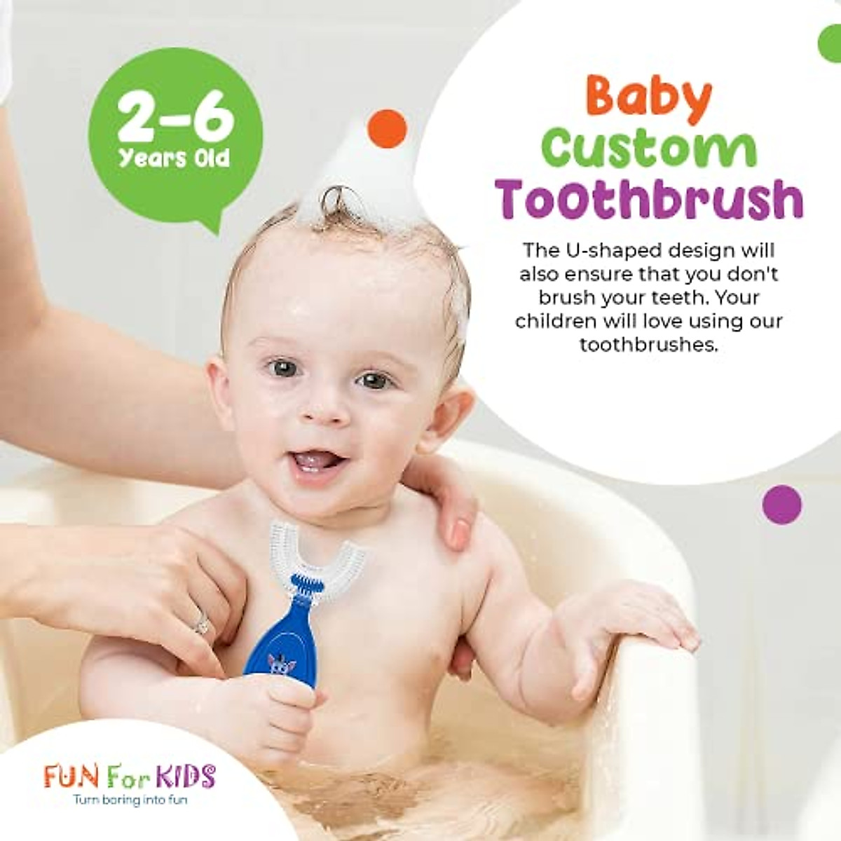 ZOFREY Kids Toothbrushes U Shape 4 Pack - Kids Toothbrushes with Safari Animals and 4 Free E-Books, U Shaped Toothbrush Kids Age 2-6, 360 Toothbrush Toddler, Autism Toothbrush for Kids, BPA Free