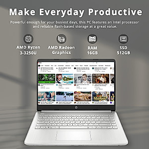 HP 14" FHD IPS-Type Lightweight Laptop, AMD Ryzen 3-3250U, 16GB RAM, 512GB PCIe SSD, AMD Radeon Graphics, True Vision HD Camera, Wi-Fi 5, Bluetooth, Win 11, Silver, 32GB USB Card
