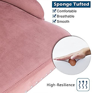 VINGLI Velvet Office Chair, Modern Office Chair Velvet Desk Chair Upholstered Office Chair Swivel Chair with Wheels, Tufted Office Chair Nail Tech Chair Accent Desk Chair for Home Office, Pink