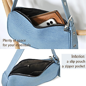 Denim 90s Shoulder Handbag Classic Women Purse with Grommets Adjustable Shoulder Strap Jeans Style Bag (Blue)