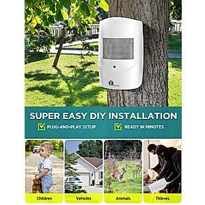 1byone Driveway Alarm, Home Security Alert System with 36 Melodies, 1 Plug-in Receiver and 1 Weatherproof PIR Motion Detector, 1000ft Wireless Transmission Range and 24ft PIR Detection Range